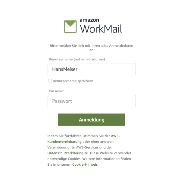 Signing in to the Amazon WorkMail Web Client